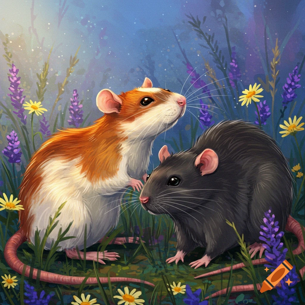 Two rats, one light brown and white, the other dark grey on Craiyon