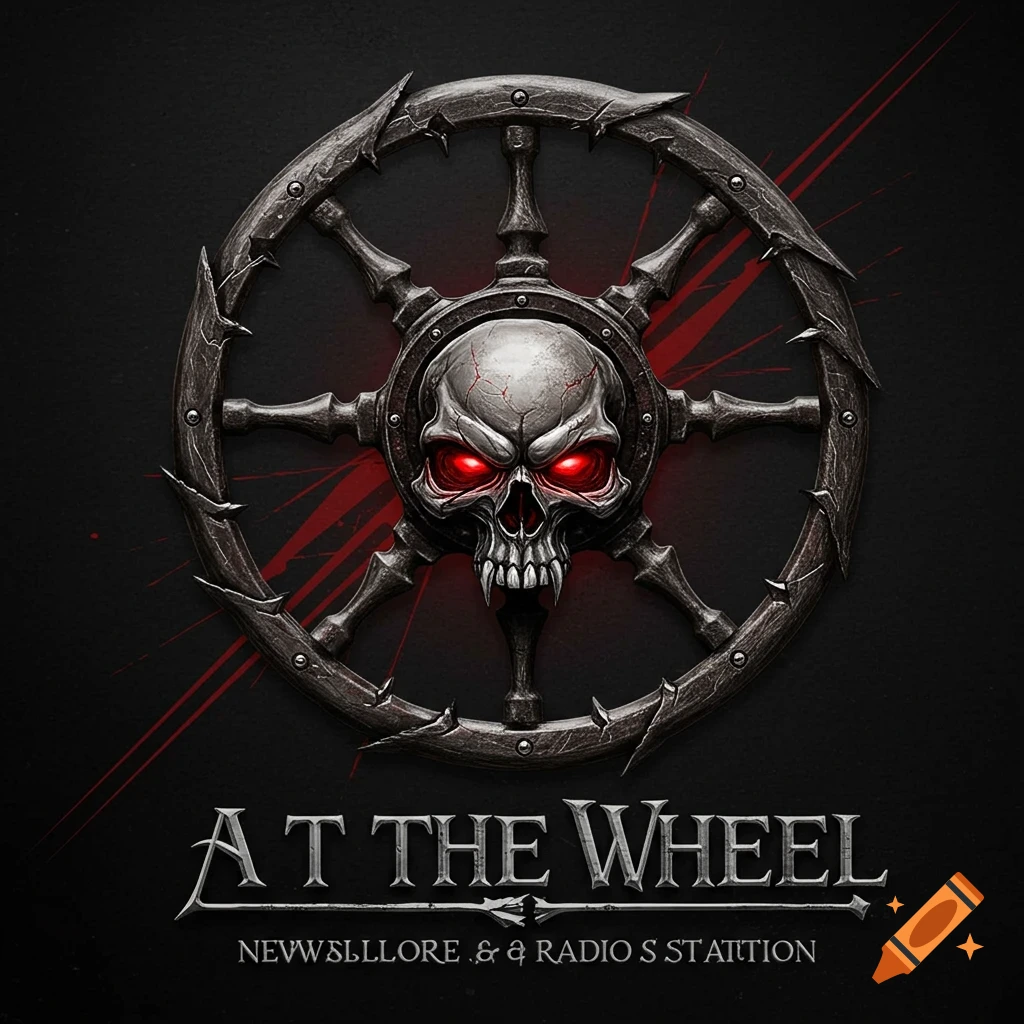 Metalcore newsletter and radio station logo: "at the wheel" on Craiyon