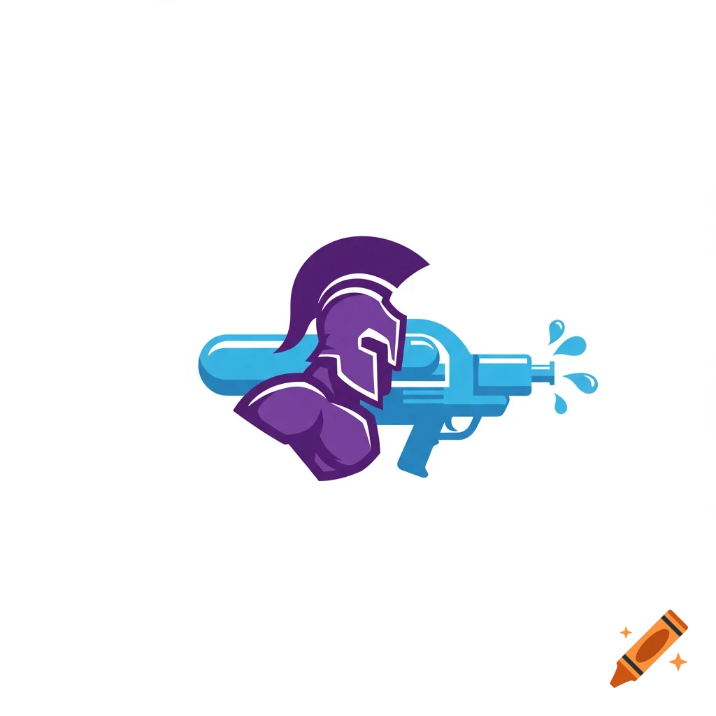 Purple spartan logo with water gun illustration, vector graphic design ...