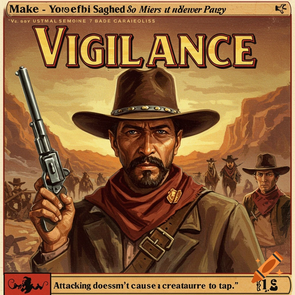 Old spaghetti western movie VHS box art for Vigilance on Craiyon