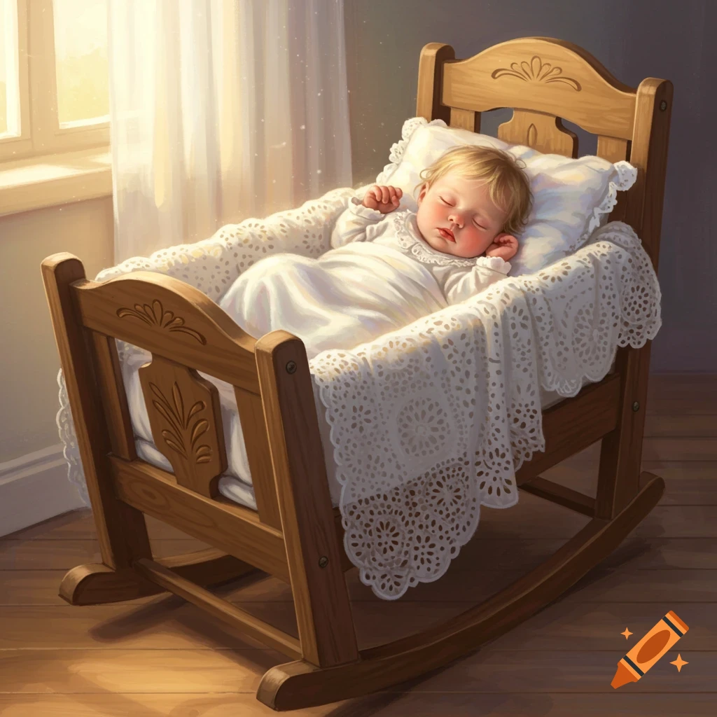 Sleeping baby in a cradle on Craiyon