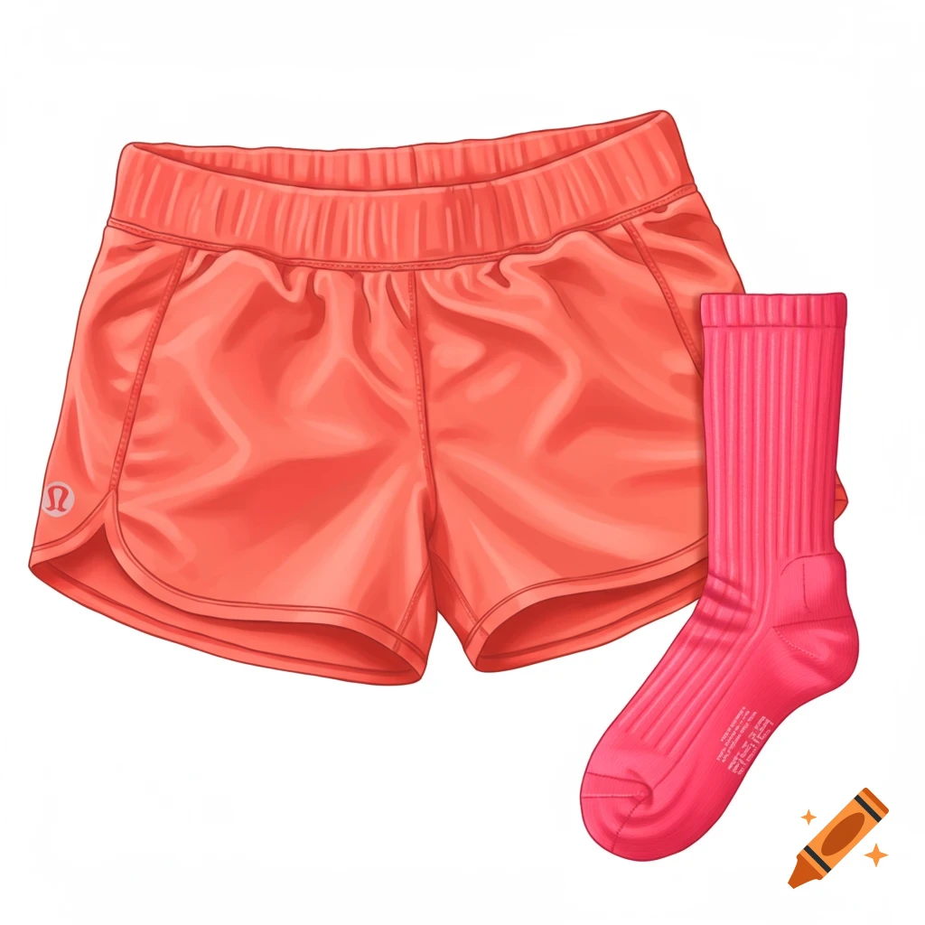 A person wears pink shorts with a pocket and a logo, viewed from behind ...