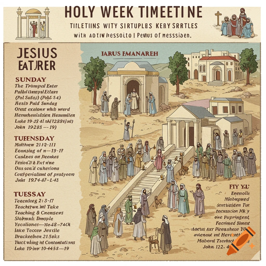 Holy Week Timeline with Key Scriptures on Craiyon