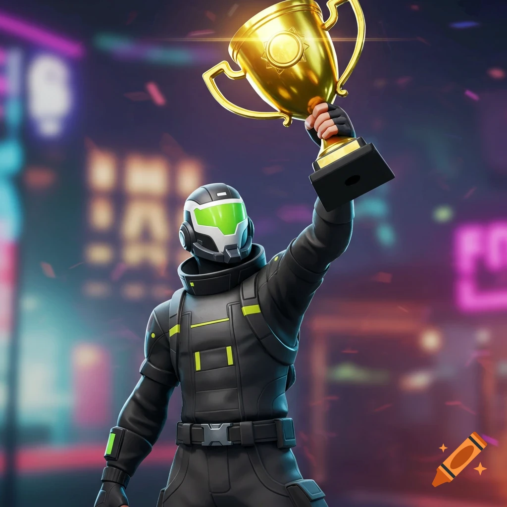 Fortnite skin holding a trophy on Craiyon