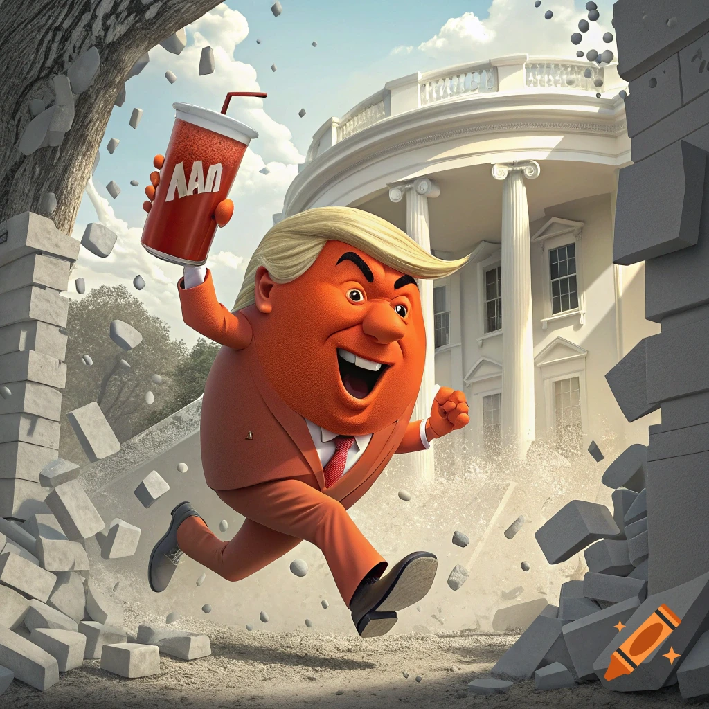 Orange Kool-Aid Man with Trump's face crashing through White House wall ...