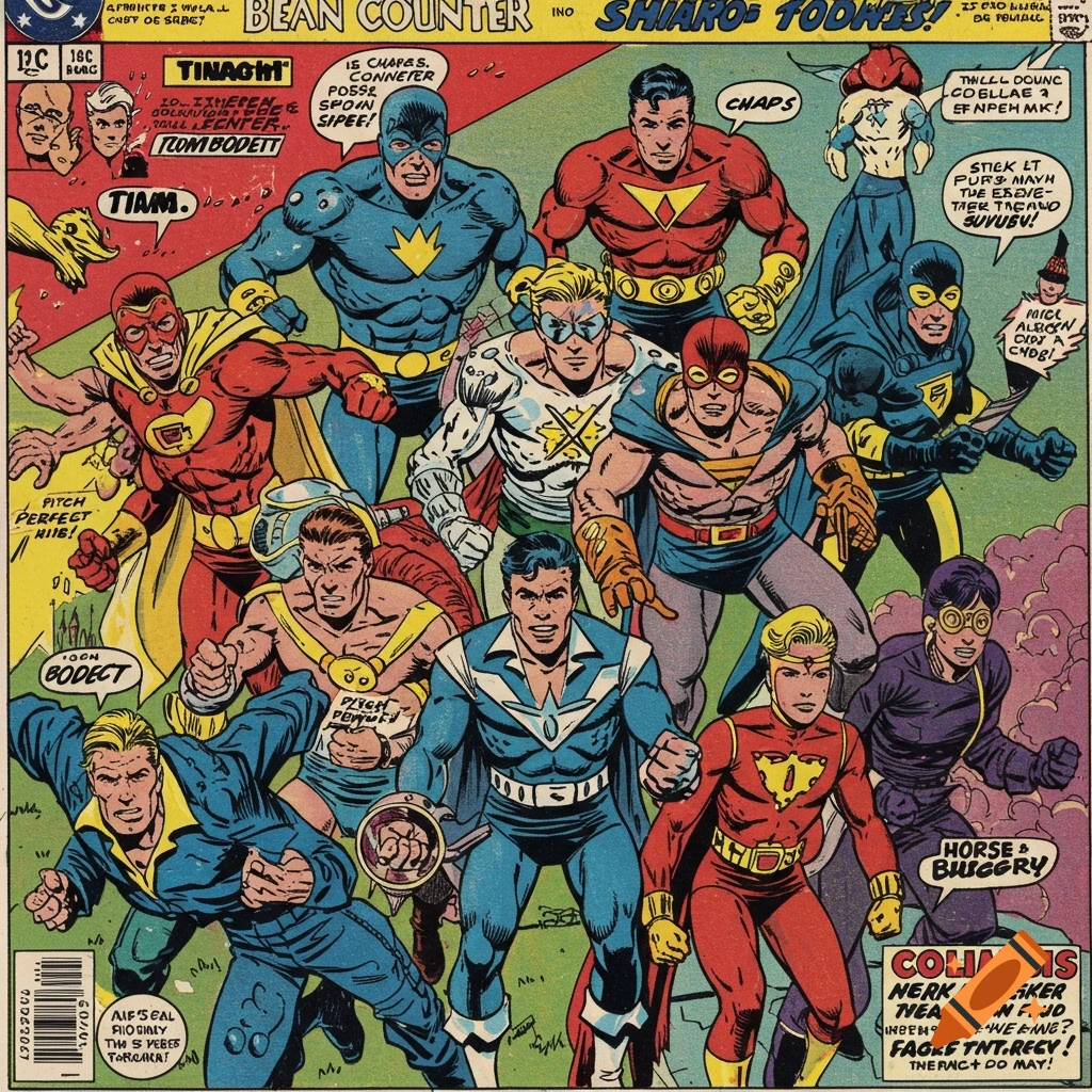 Comic book superheroes team portrayal on Craiyon