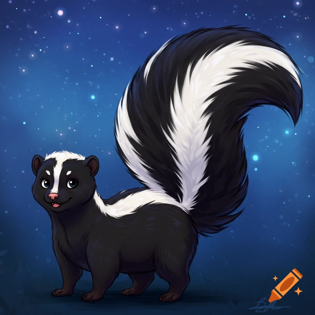 Stylized skunk with snowy owl-patterned tail on Craiyon