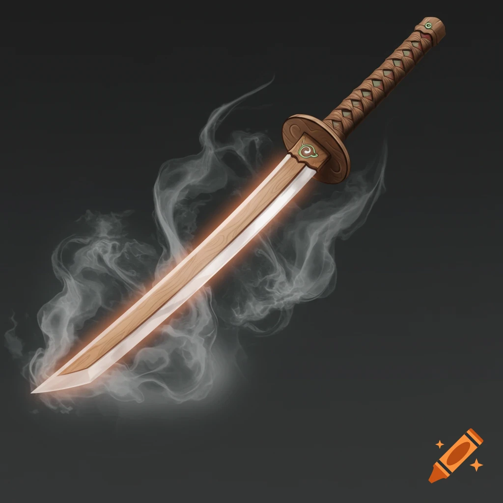 Wooden katana with a carved oak blade on Craiyon