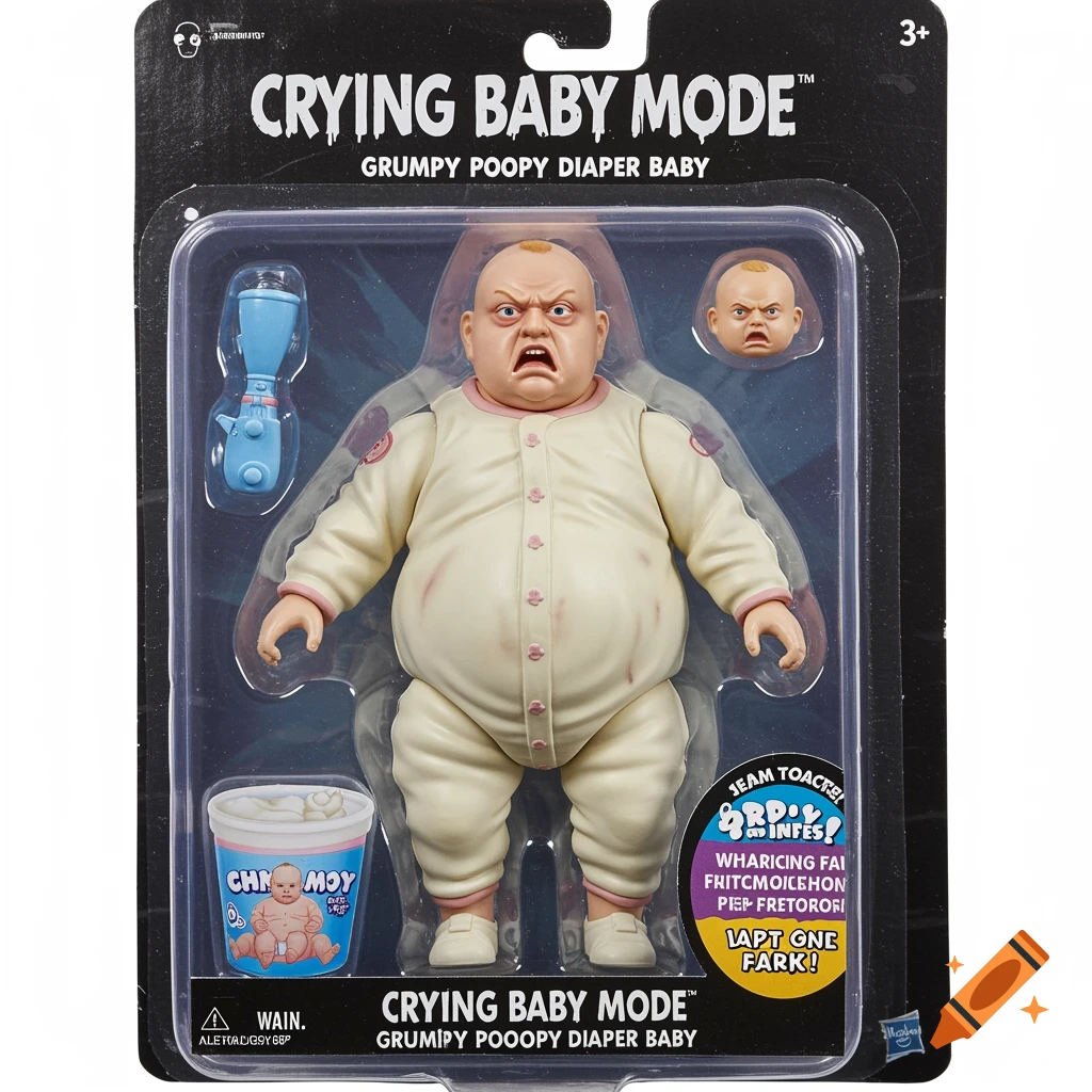 Crying Baby Mode action figure in blister pack on Craiyon