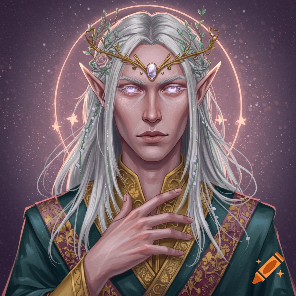 Portrait of an elf character with glowing eyes and flowing hair on Craiyon