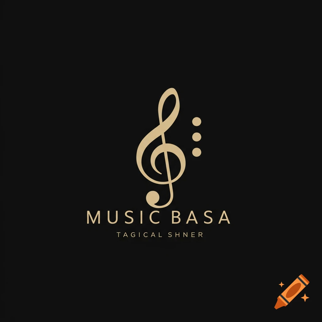 A gold logo on a black background featuring a treble clef symbol, three ...