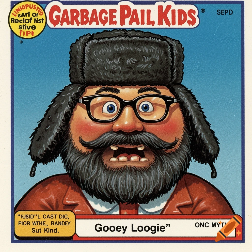 Garbage Pail Kids trading card featuring Gooey Loogie with beard and ...