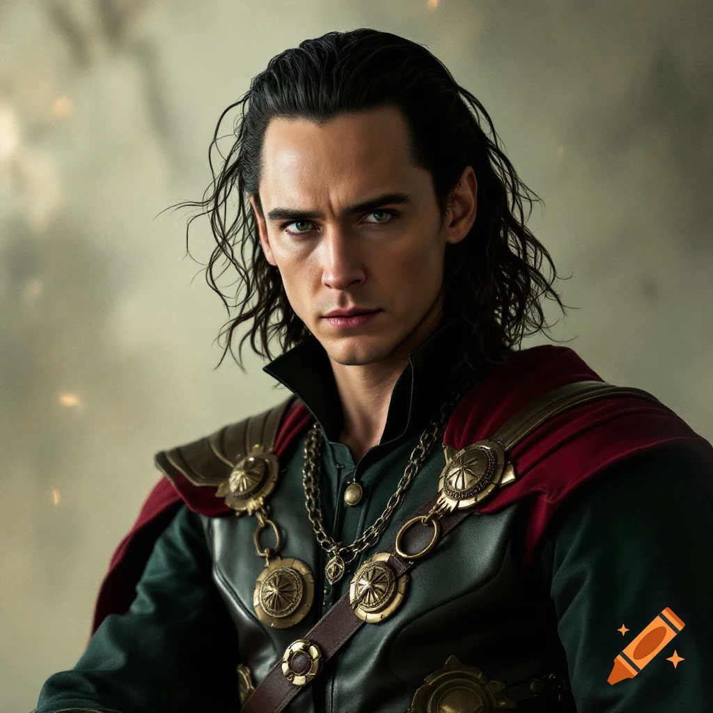 Loki in glowing magical knight's armor on Craiyon