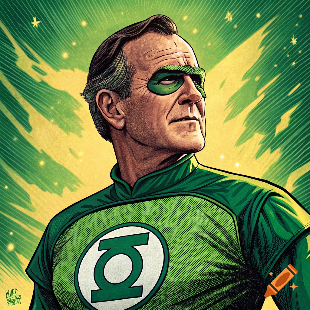 George H. Bush as Green Lantern in 8k pop art style on Craiyon