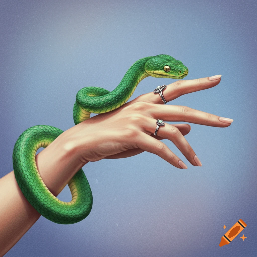 Elegant woman's hand with snake coiling up arm on Craiyon