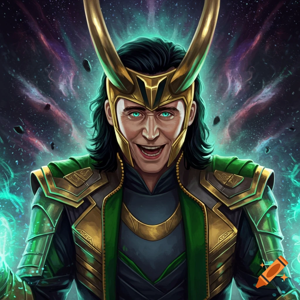 Loki in glowing magical knight's armor on Craiyon