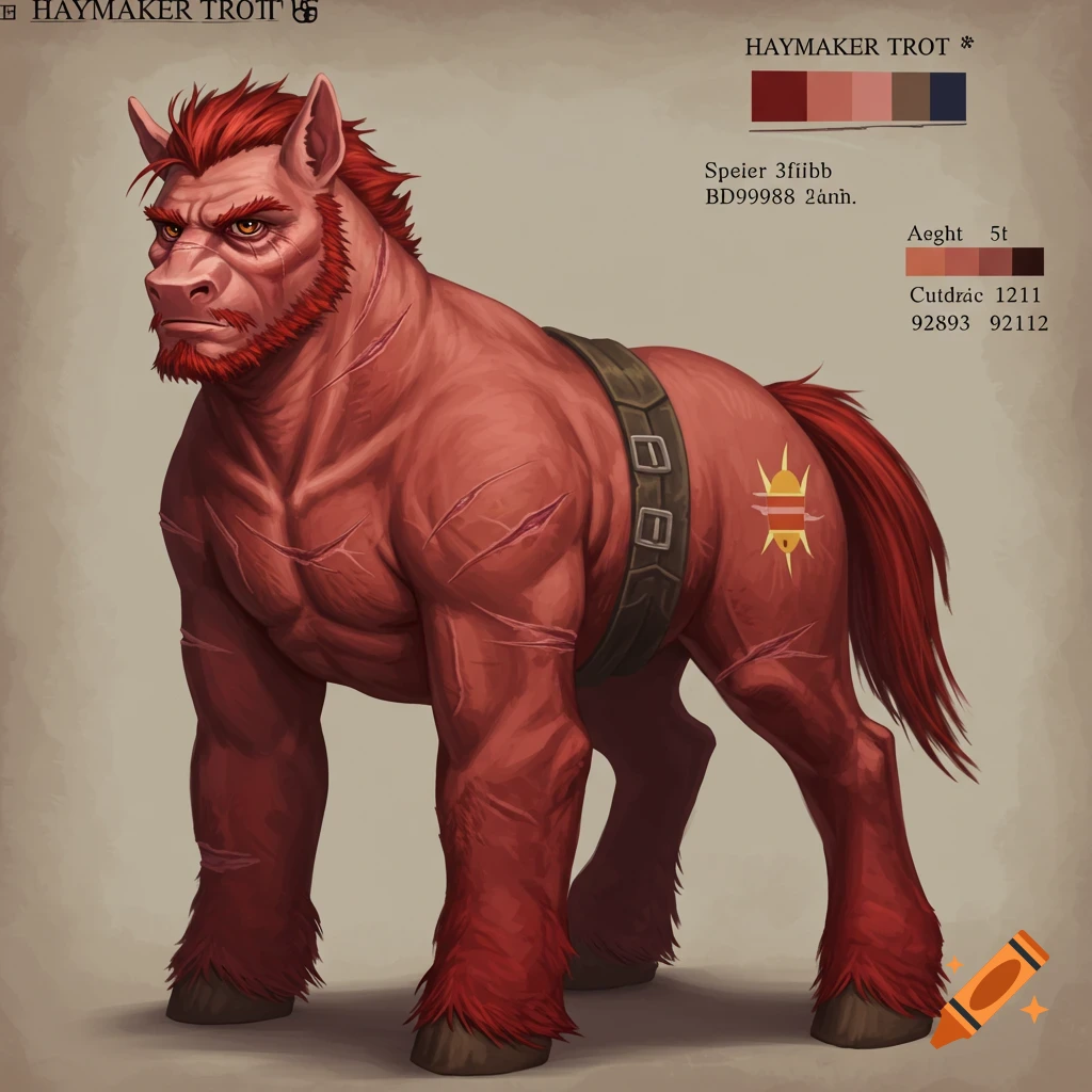 Haymaker Trott, a scarred earth pony character on Craiyon