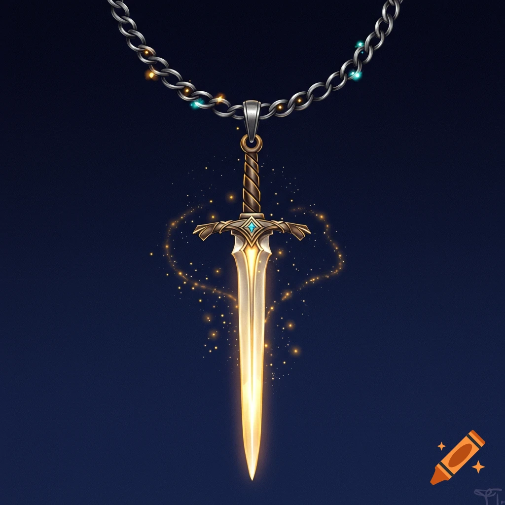 A glowing golden fantasy sword made of starlight floats in space. on ...