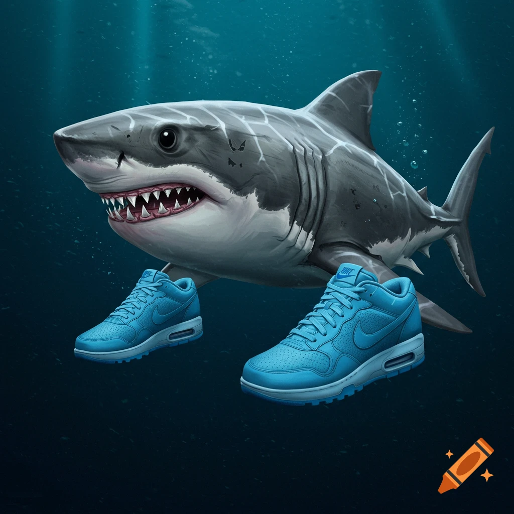 Shark wearing blue Nikes on Craiyon
