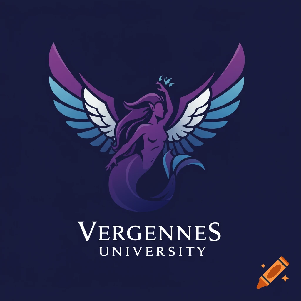 Vergennes University Sirens primary mark logo with purple, navy blue ...