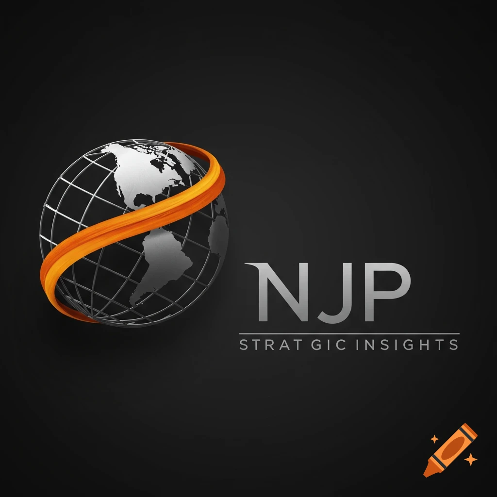 NJP Strategic Insights logo: Steel globe with saffron swirl and Roboto ...