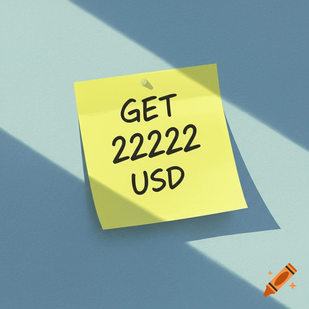 Handwritten post-it note with the text "get 2222 USD" on Craiyon