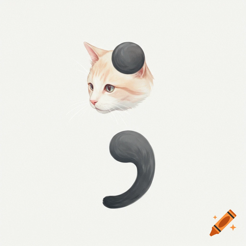 Minimalist black and white line art of cat playfully hiding behind ...