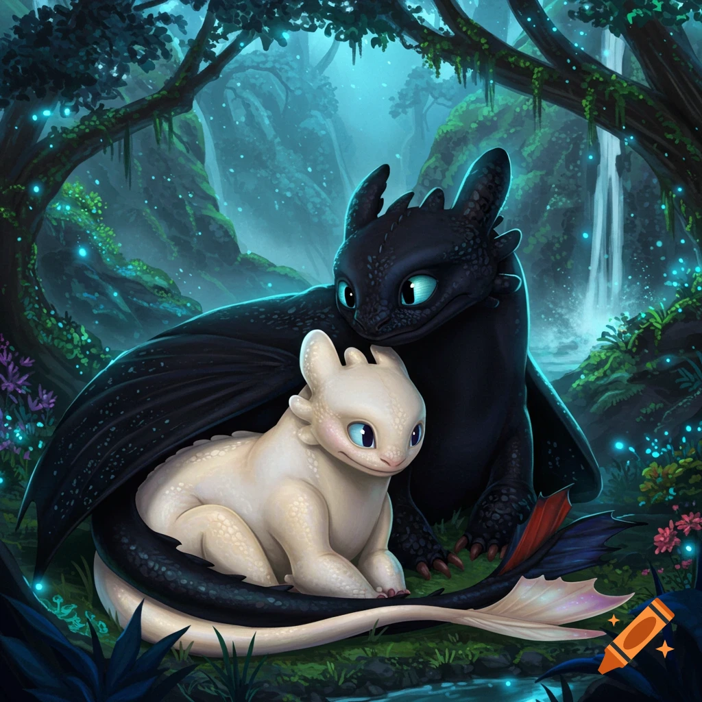 Night Fury and Light Fury in the Hidden World on Craiyon