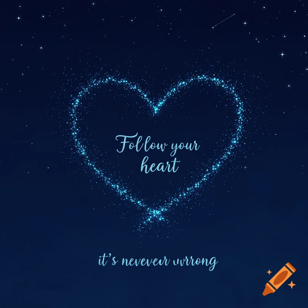 Dotted heart-shaped flight path with text 'follow your heart' on Craiyon