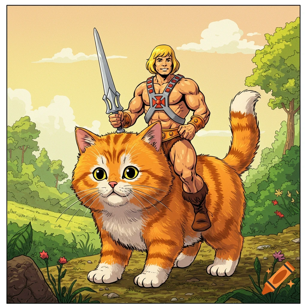 He-man riding a unicycle through a hilly landscape. on Craiyon