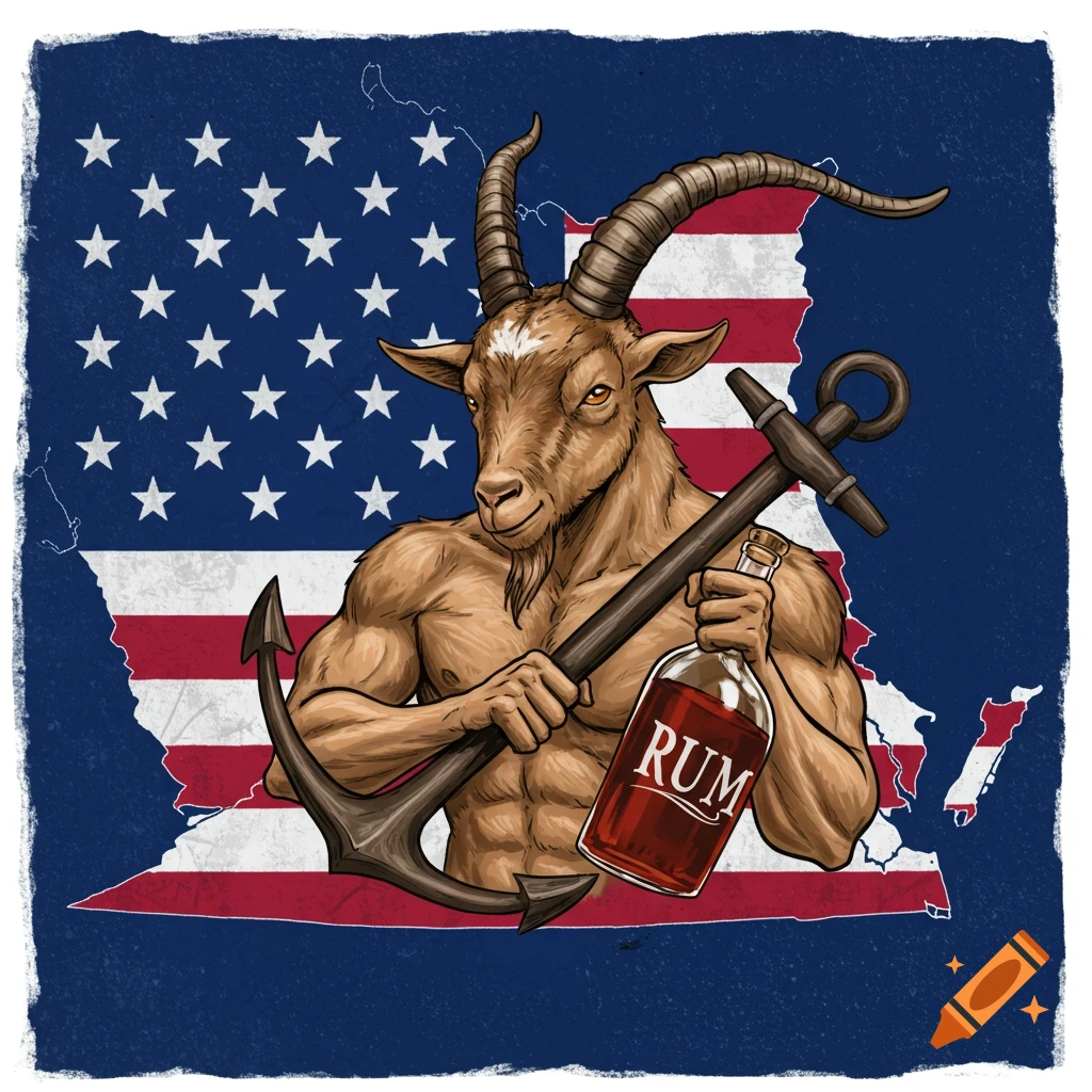 Virginia state graphic with American flag, angry goat holding anchor ...