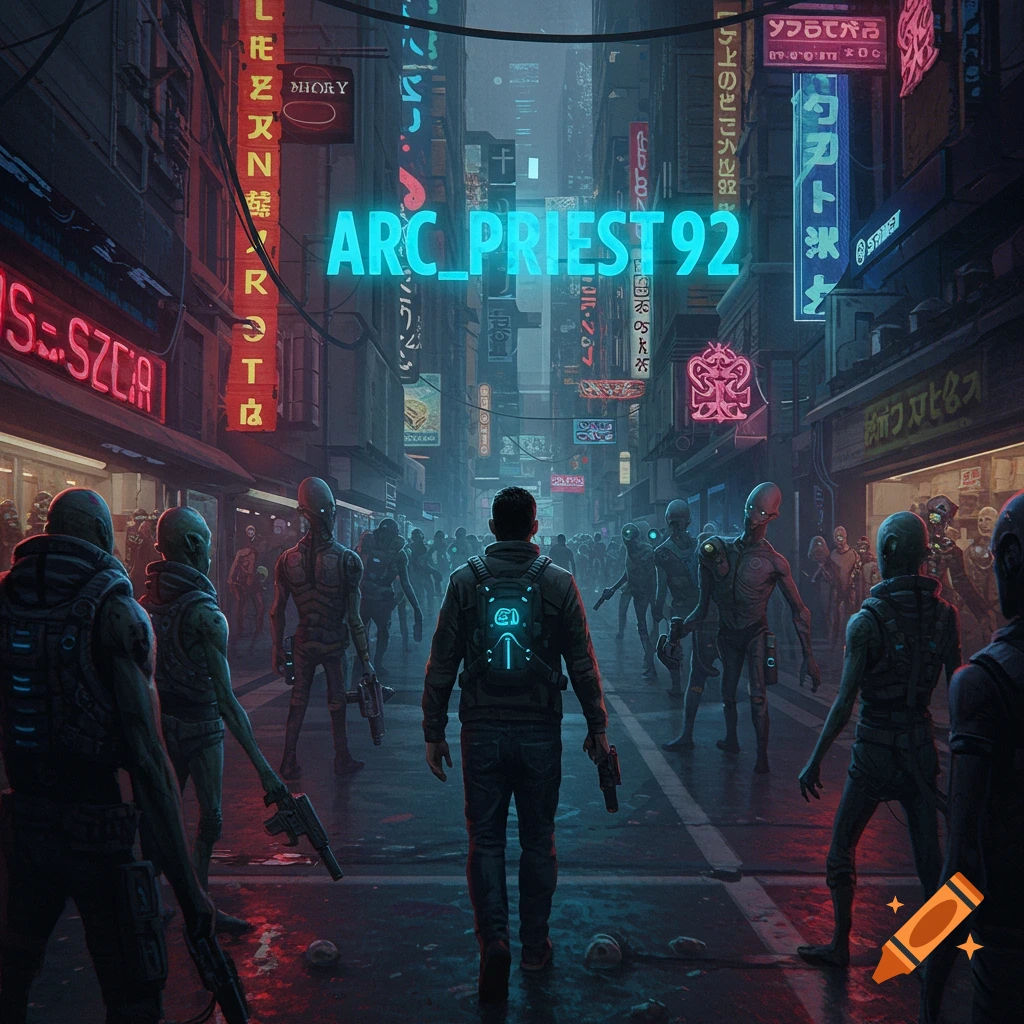 Futuristic city street with aliens and neon sign on Craiyon