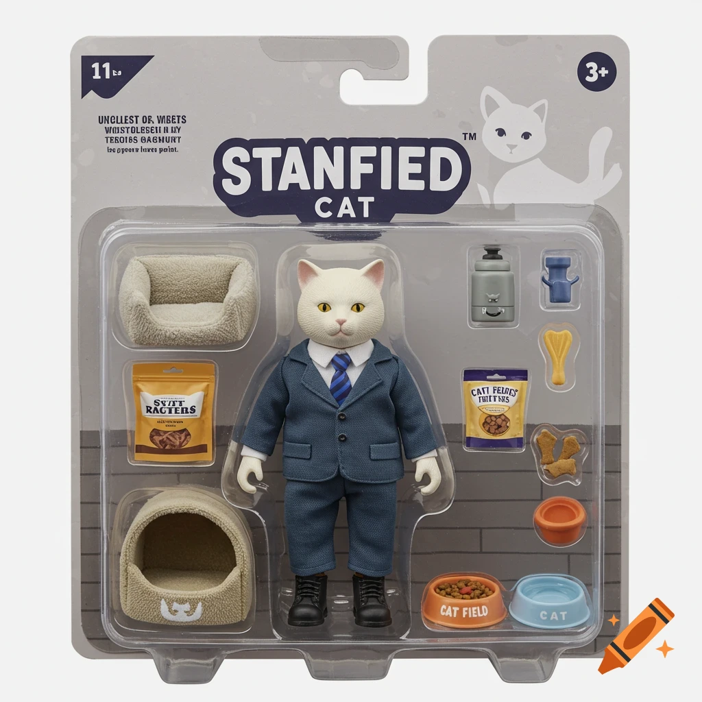 Stanfield the Cat action figure in blister packaging on Craiyon