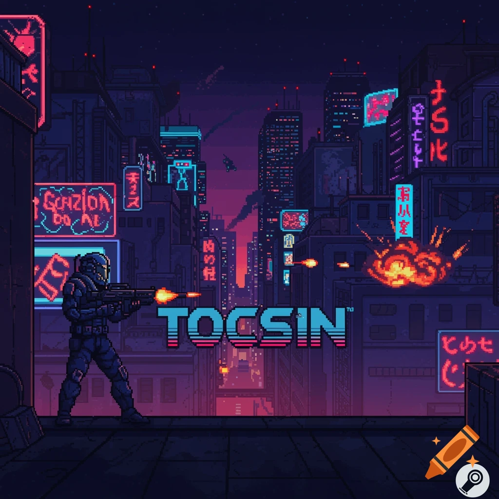 Retro shooter game Steam capsule image for Tocsin on Craiyon
