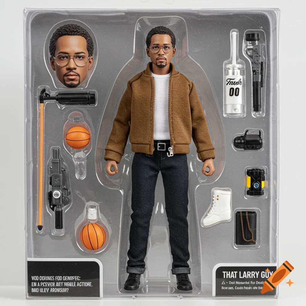 Collectible action figure design of 'That Larry Guy' in a clear window ...