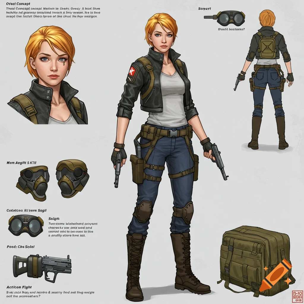 Full body character design of a female fighter in futuristic armor ...