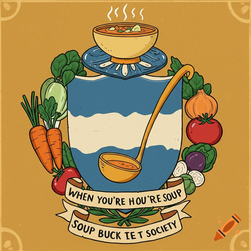 Coat of Arms for the Soup Bucket Society with the tagline When You’re ...