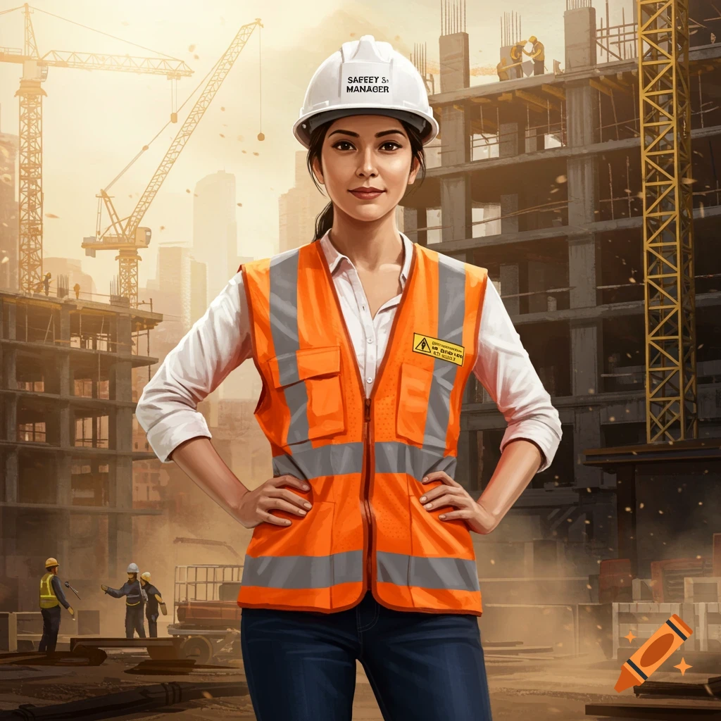 Smiling construction worker in hard hat and high-visibility vest. on ...