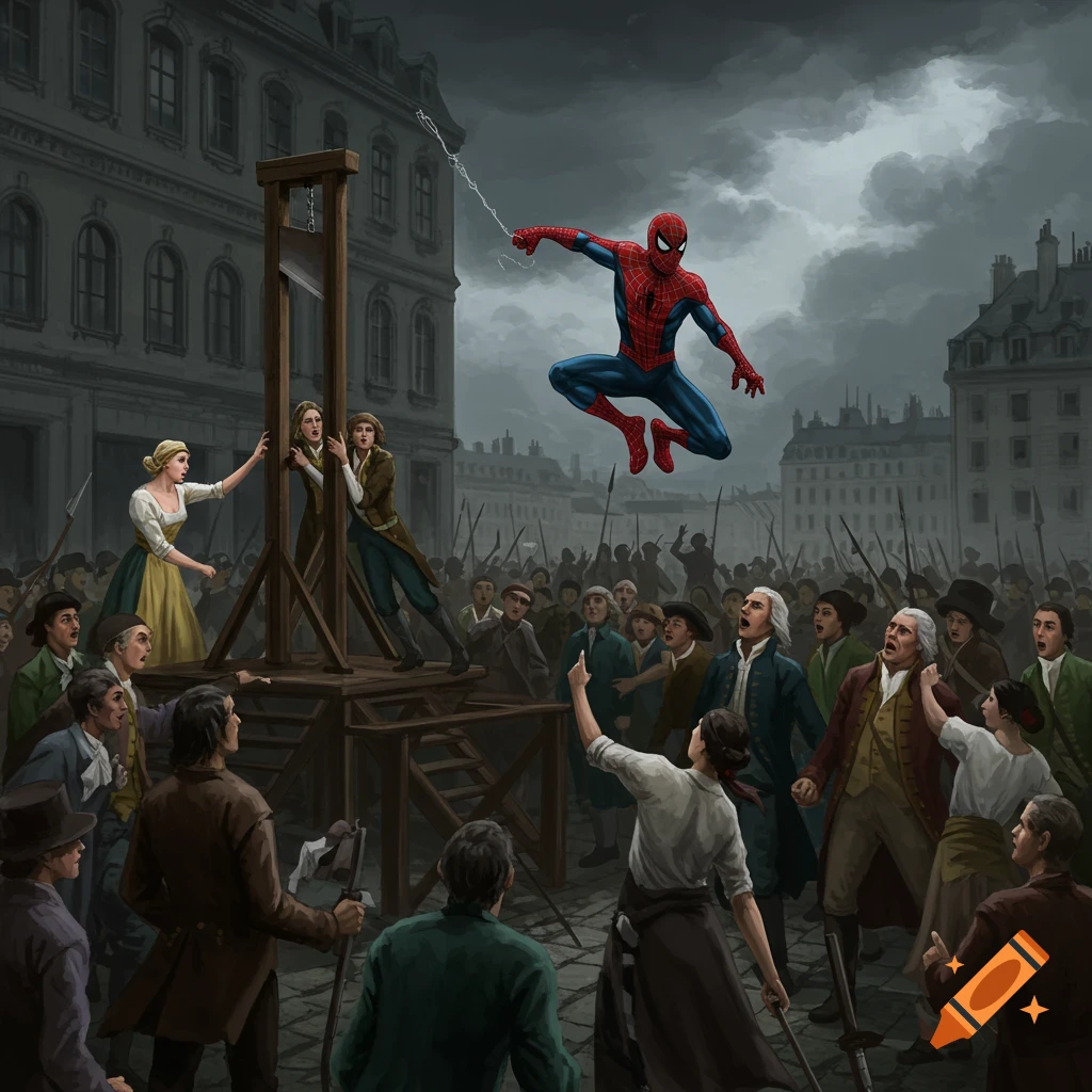 Spider Man Swinging in to Save People at a Guillotine During the French ...