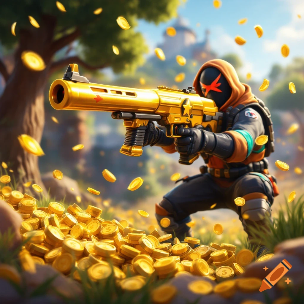 Fortnite YouTube thumbnail with Ninja, golden gun, red arrow, and V ...