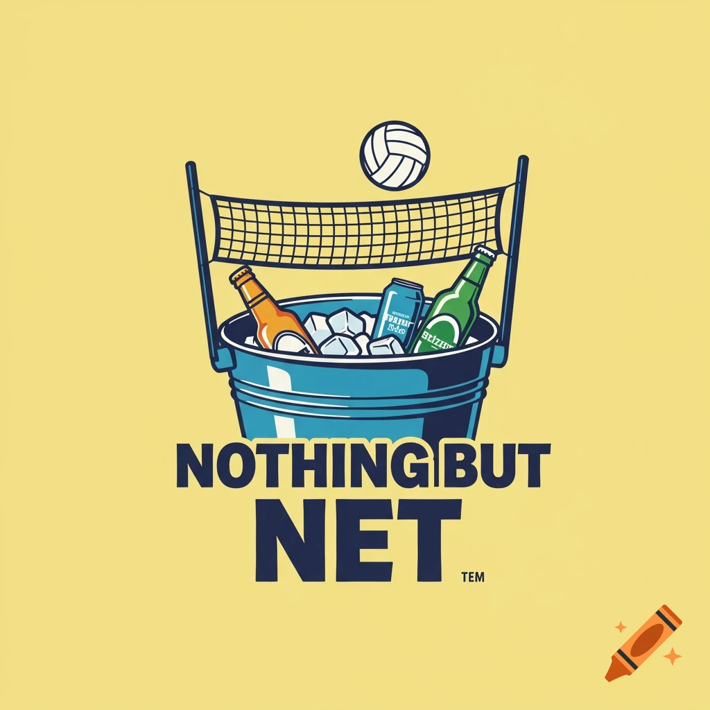 Nothing But Net sand volleyball team logo with beer bucket on Craiyon