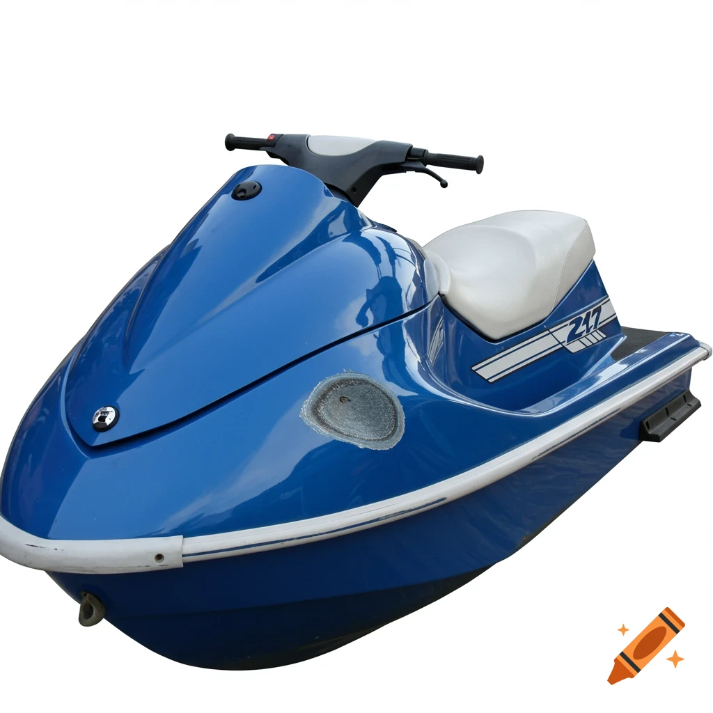 Vintage blue jet ski with a dent on Craiyon