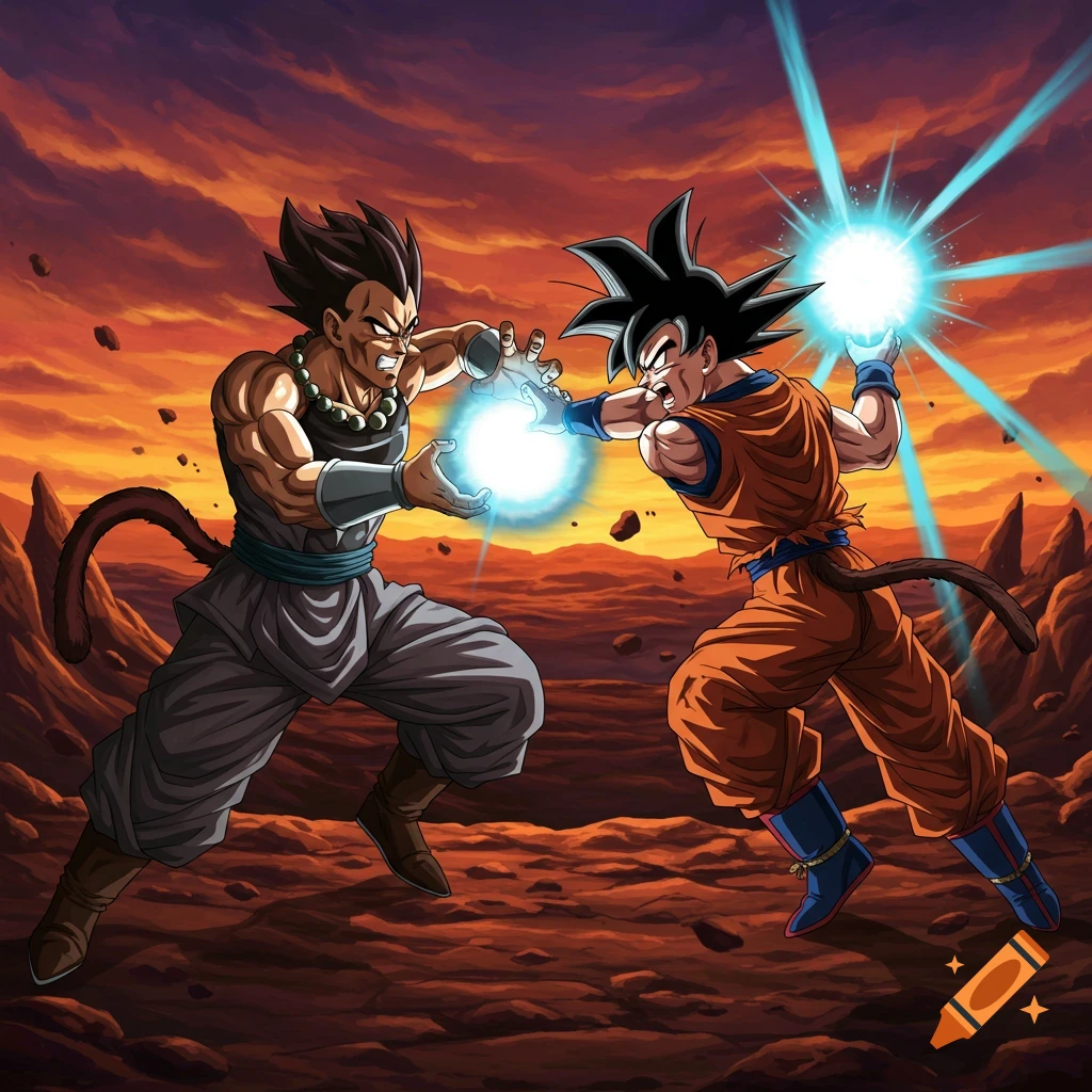 Tanton vs Goku anime illustration battle scene fantasy characters ...