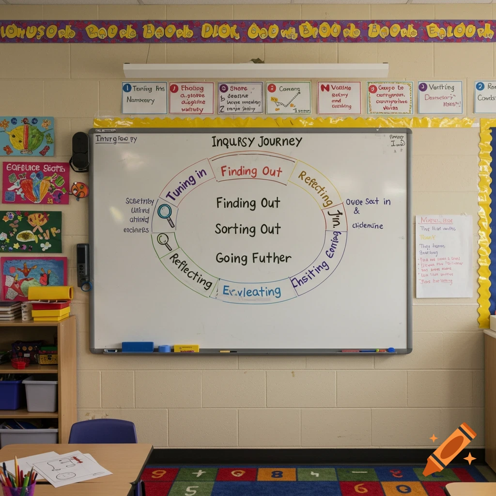 Phases of an Inquiry Journey classroom diagram on Craiyon