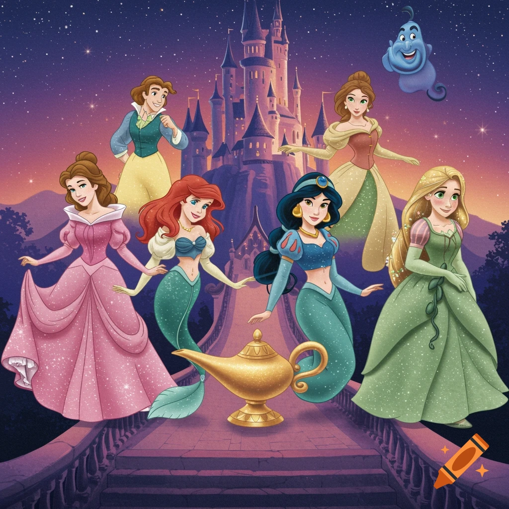 Disney Princesses poster with Sleeping Beauty, Ariel, Belle, Jasmine ...