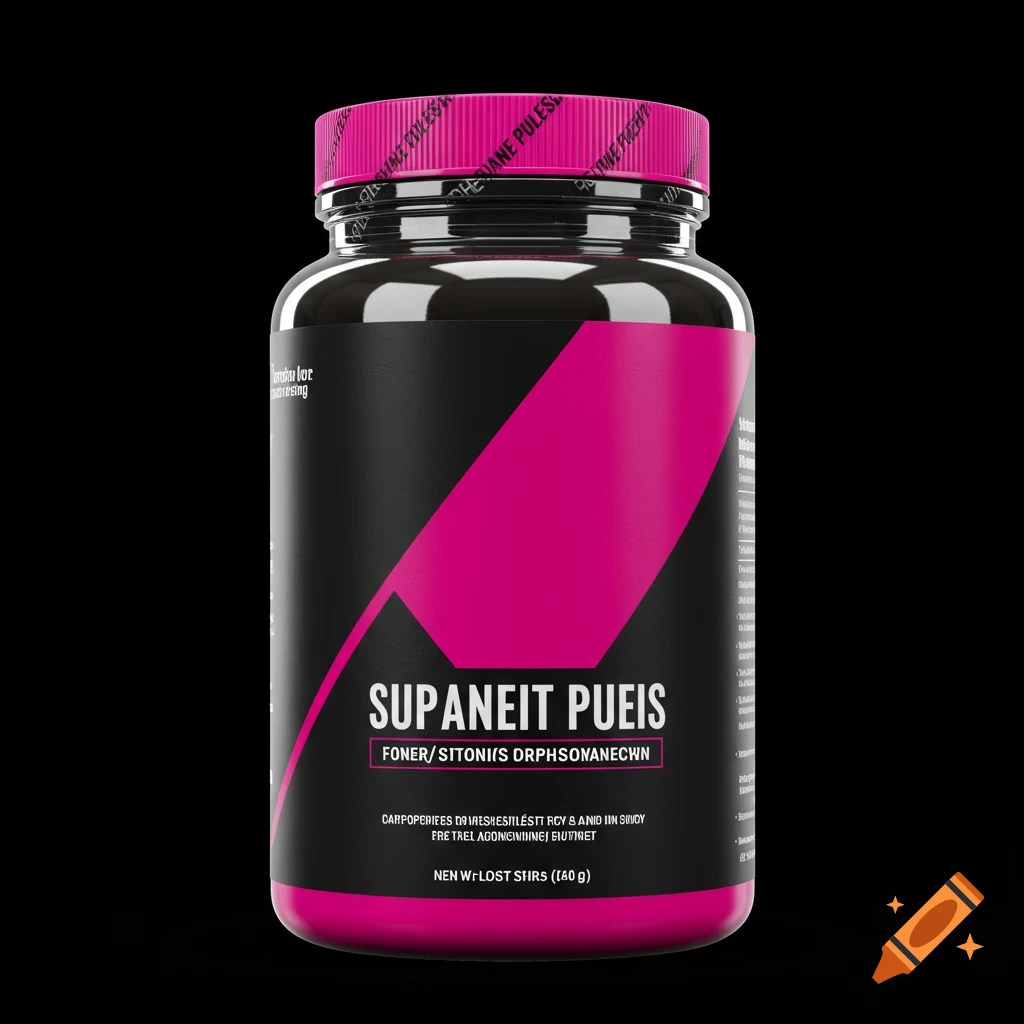 Black and hot pink blank supplement tub label design on Craiyon