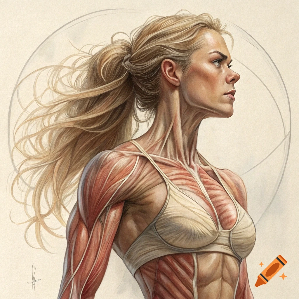 Artistic anatomical figure study of fair-haired fit woman on Craiyon