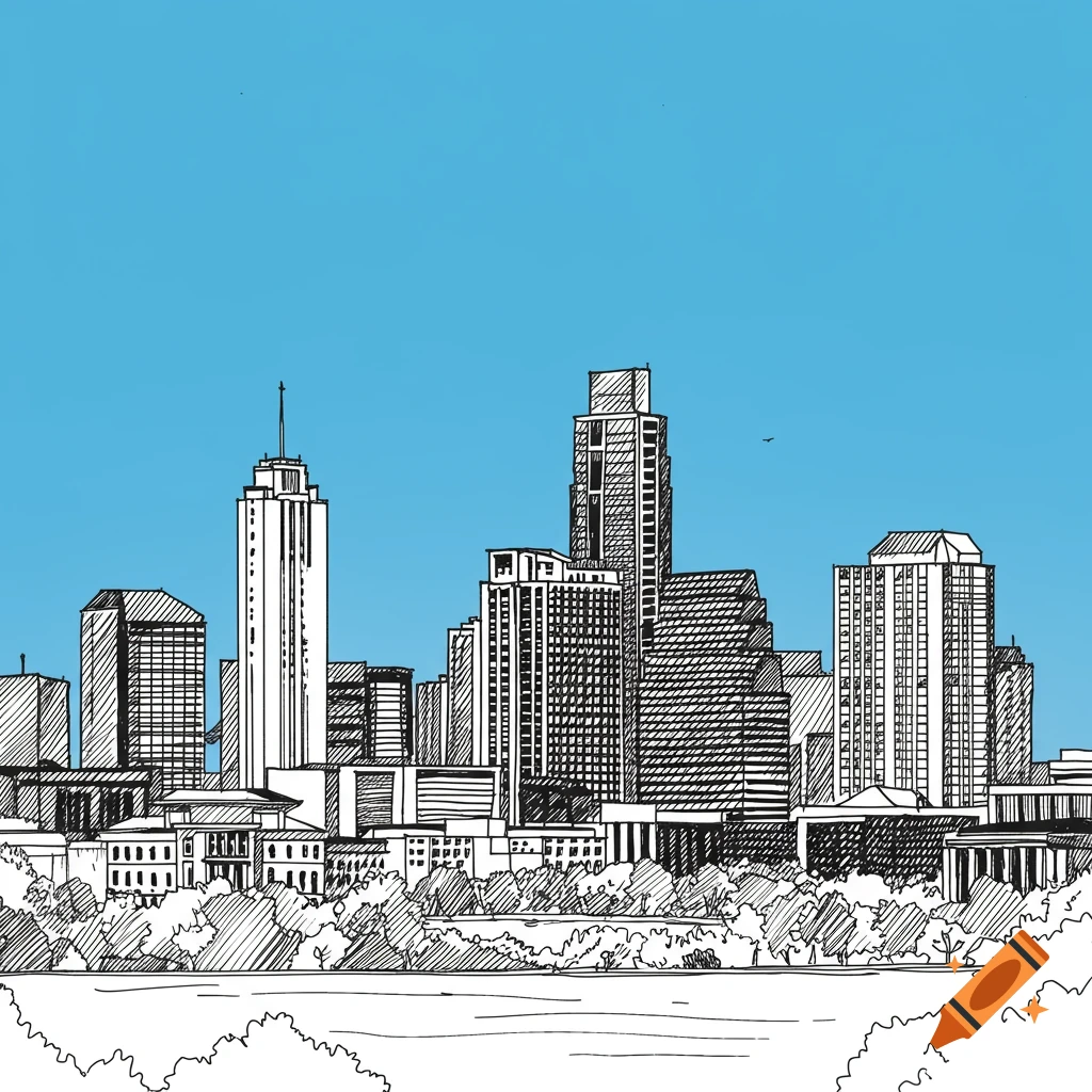 Austin skyline line drawing on Craiyon