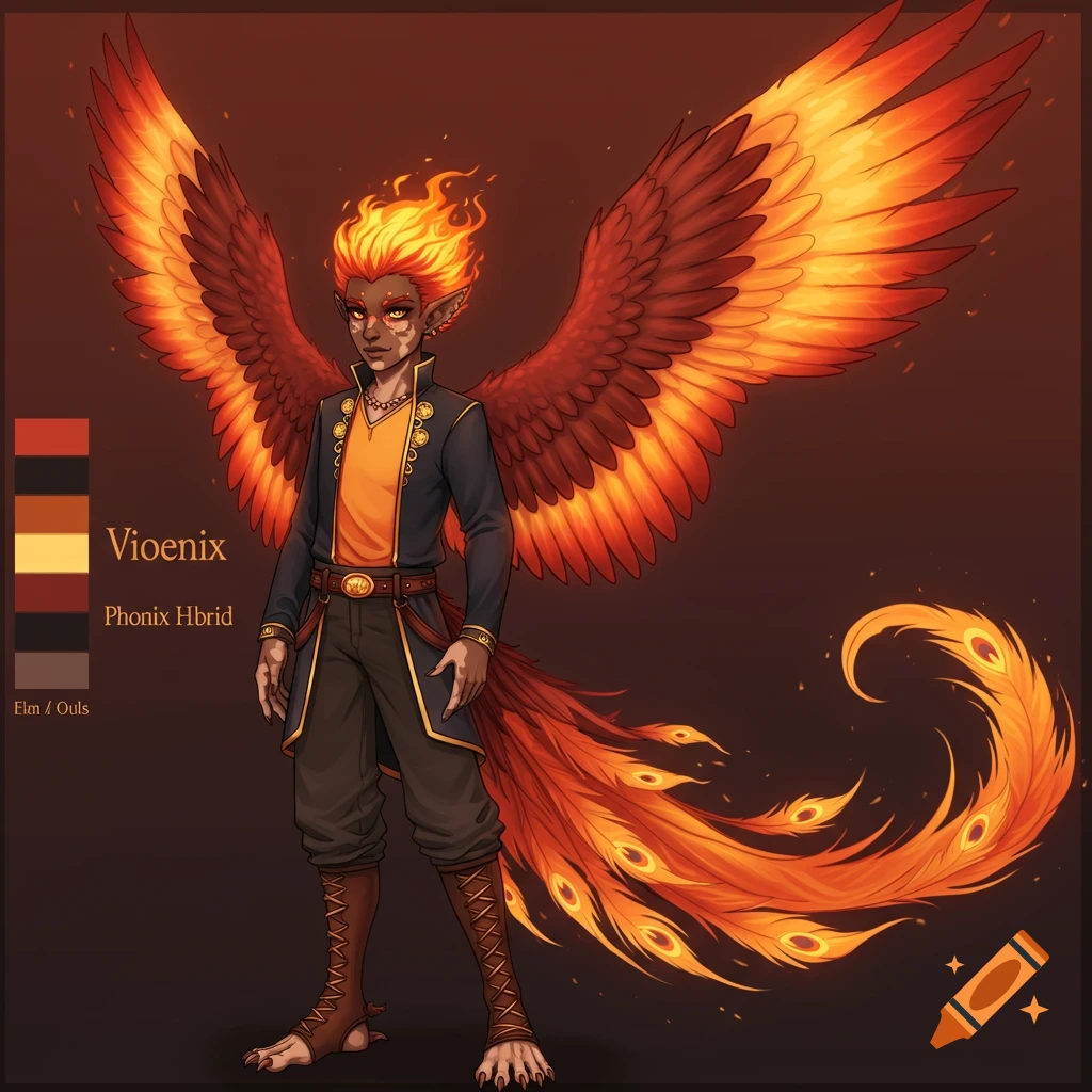 Phoenix hybrid OC with fire mohawk, vitiligo, phoenix wings and tail on ...