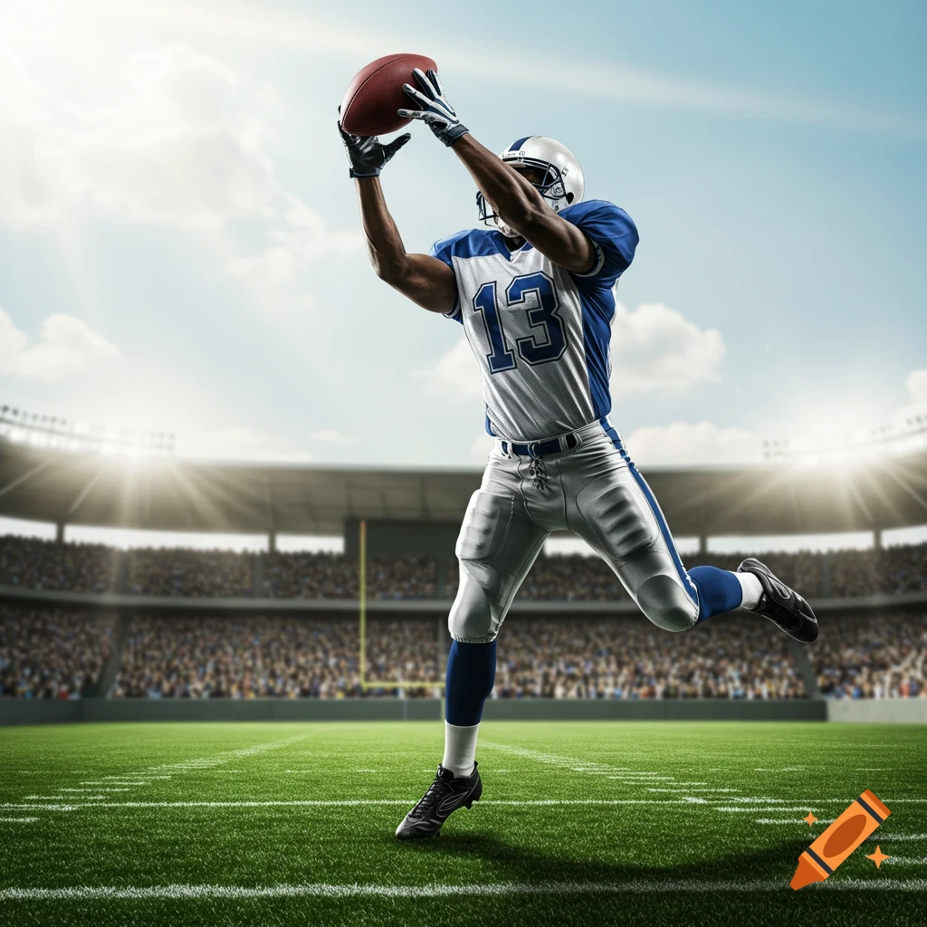 An AFL player leaps to catch a football in a stadium filled with ...